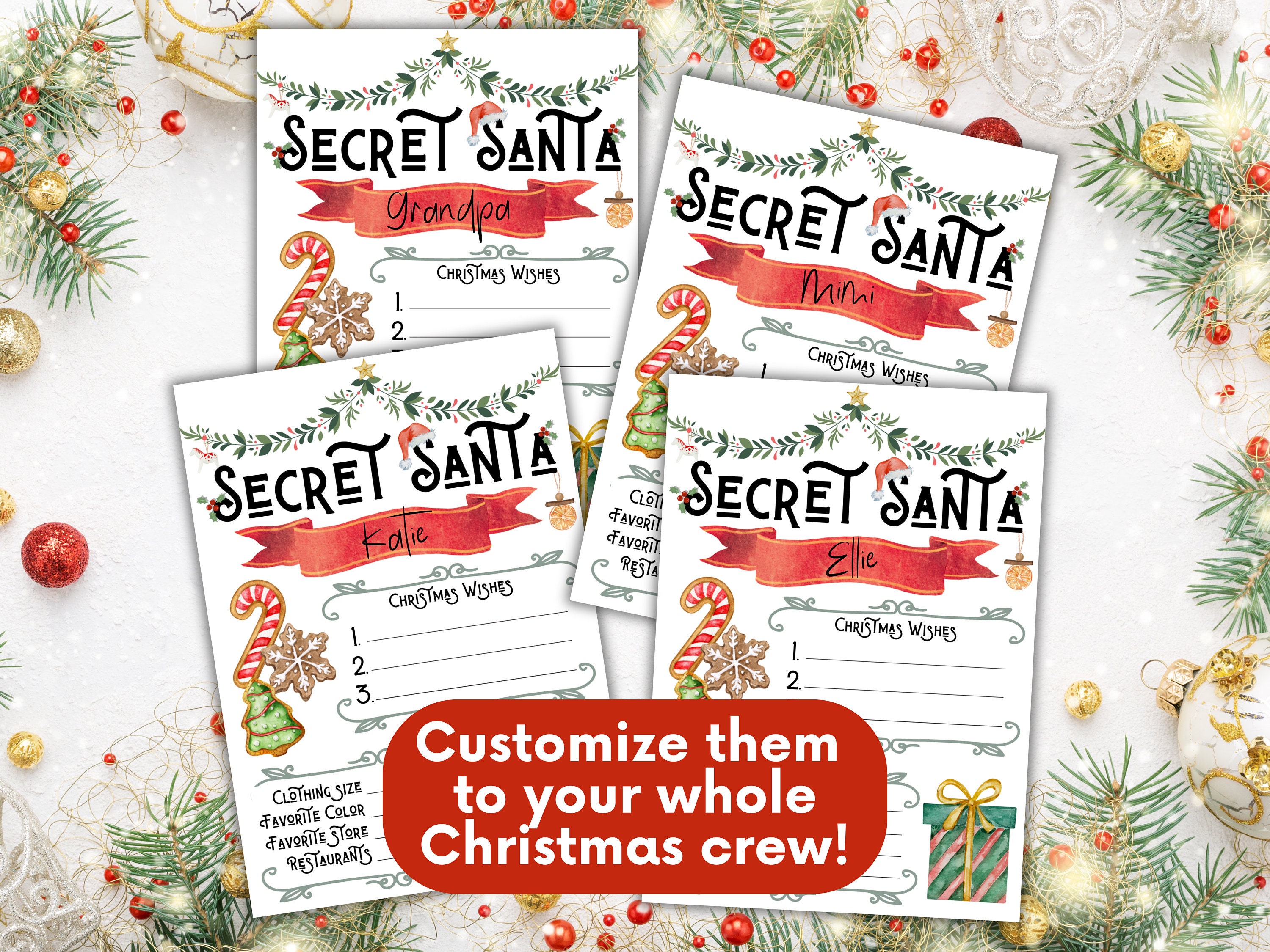 Secret Santa Wish List Printable - Instant Download - 5x7 Christmas ...
