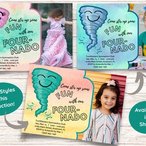 Four-nado 4th Birthday Photo Invite (pink) - Fournado Party Invitation ...