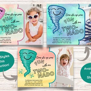 Two-nado 2nd Birthday Photo Invite (pink) - Twonado Party Invitation ...