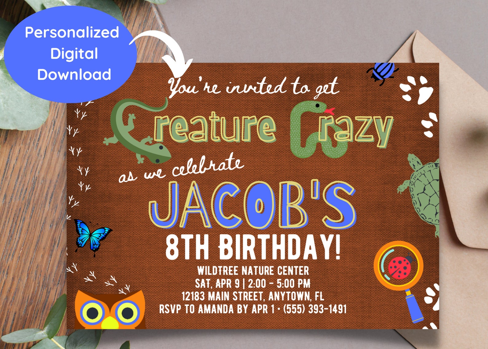 Nature Center Birthday Party Invitation: Reptiles, Bugs, Animals ...