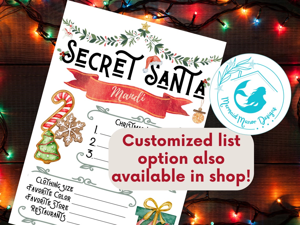 Secret Santa Wish List Printable - Instant Download - 5x7 Christmas ...