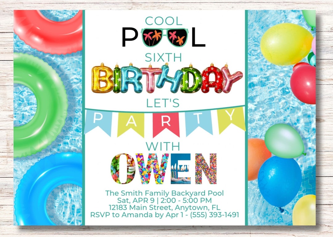 Pool Party Invite blue Green Birthday Invitation - Etsy