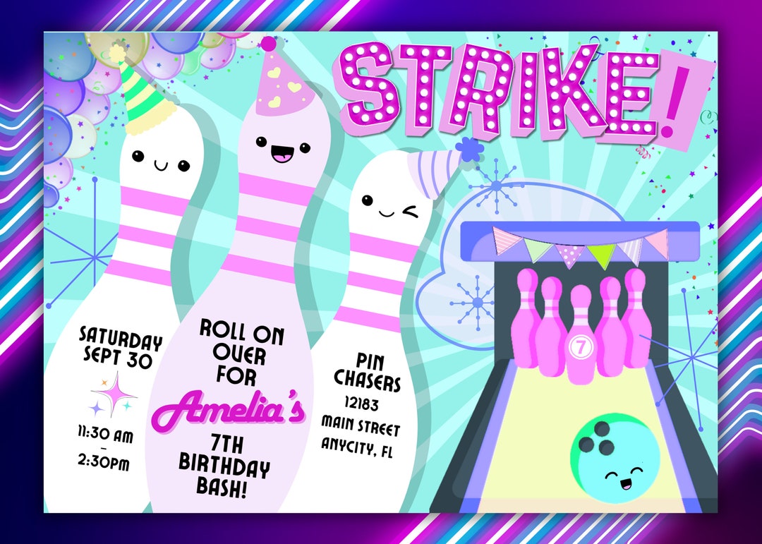 Bowling Party Invite - Custom 5x7 Birthday Invitation - Personalized ...