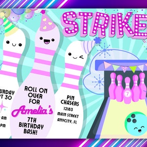 Bowling Party Invite - Custom 5x7 Birthday Invitation - Personalized ...