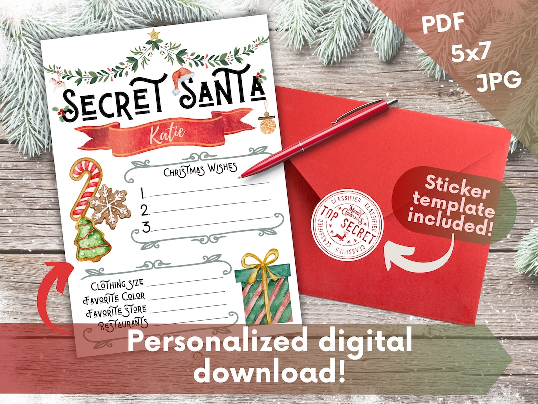 Custom Secret Santa Wish List for Christmas - Personalized Digital ...