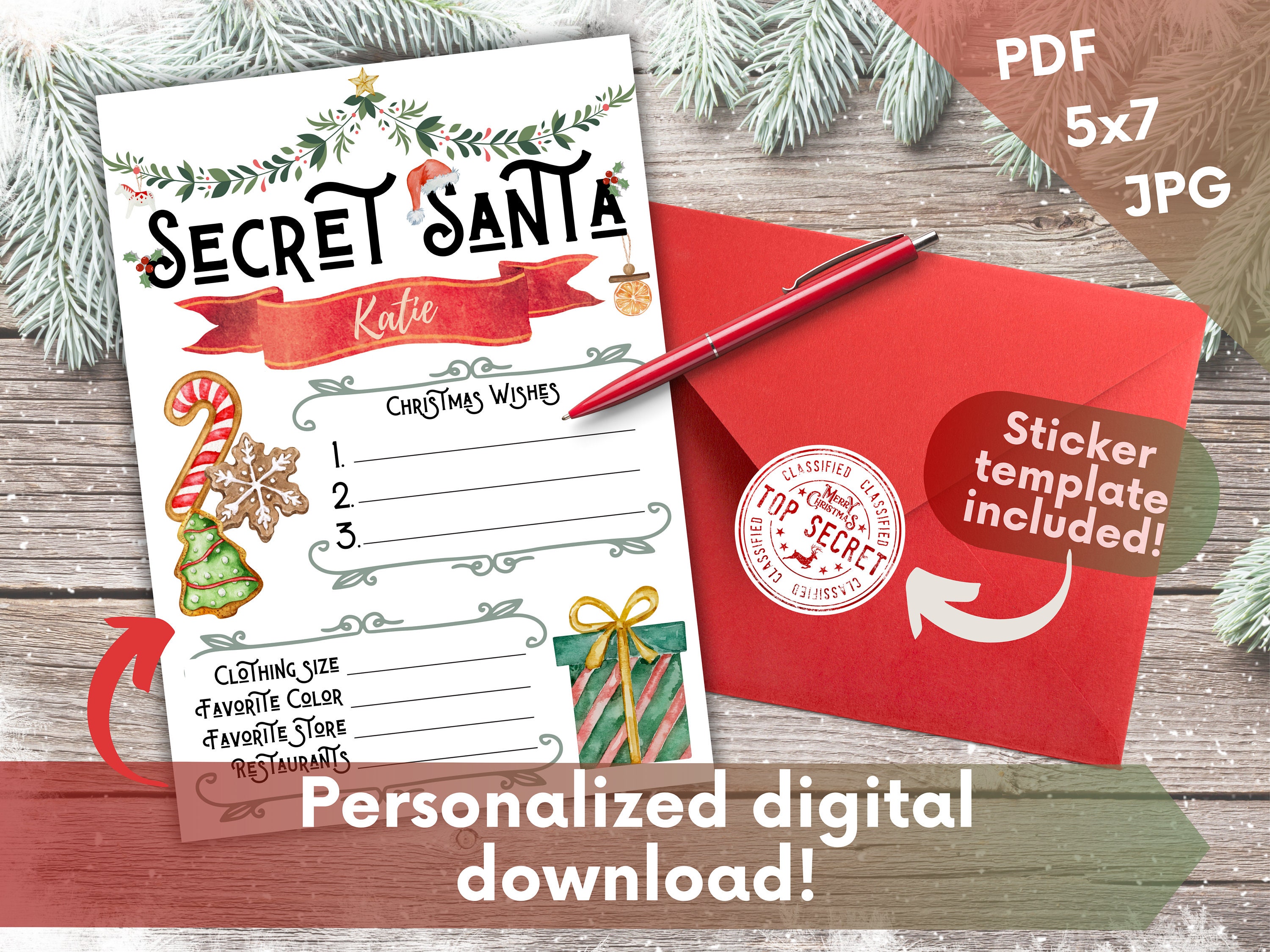 Custom Secret Santa Wish List for Christmas - Personalized Digital ...