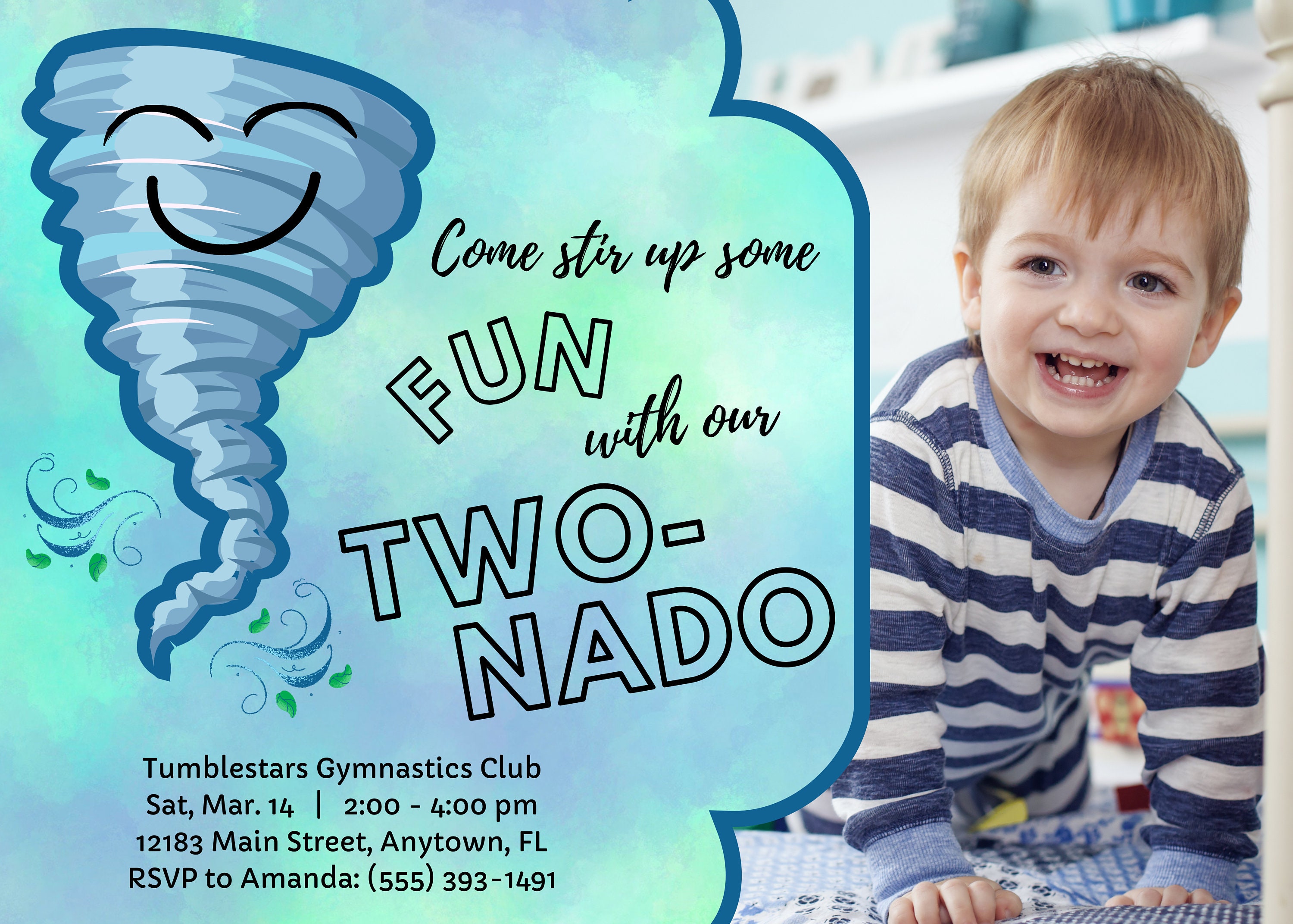 Two-nado 2nd Birthday Photo Invite (blue) - Twonado Party Invitation ...