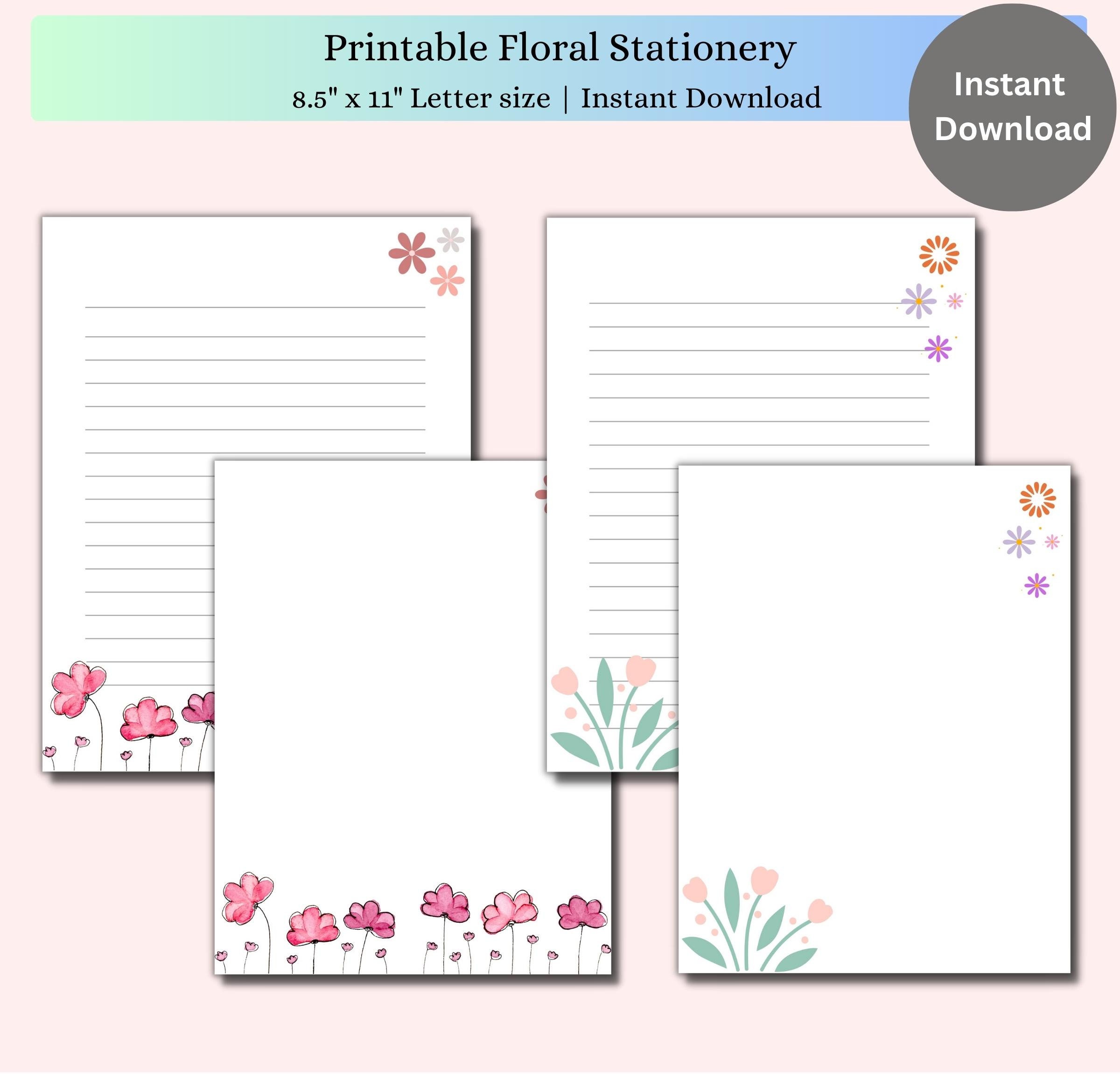 Printable Floral Stationery, 4 Floral Writing Paper, Floral Letter Size ...