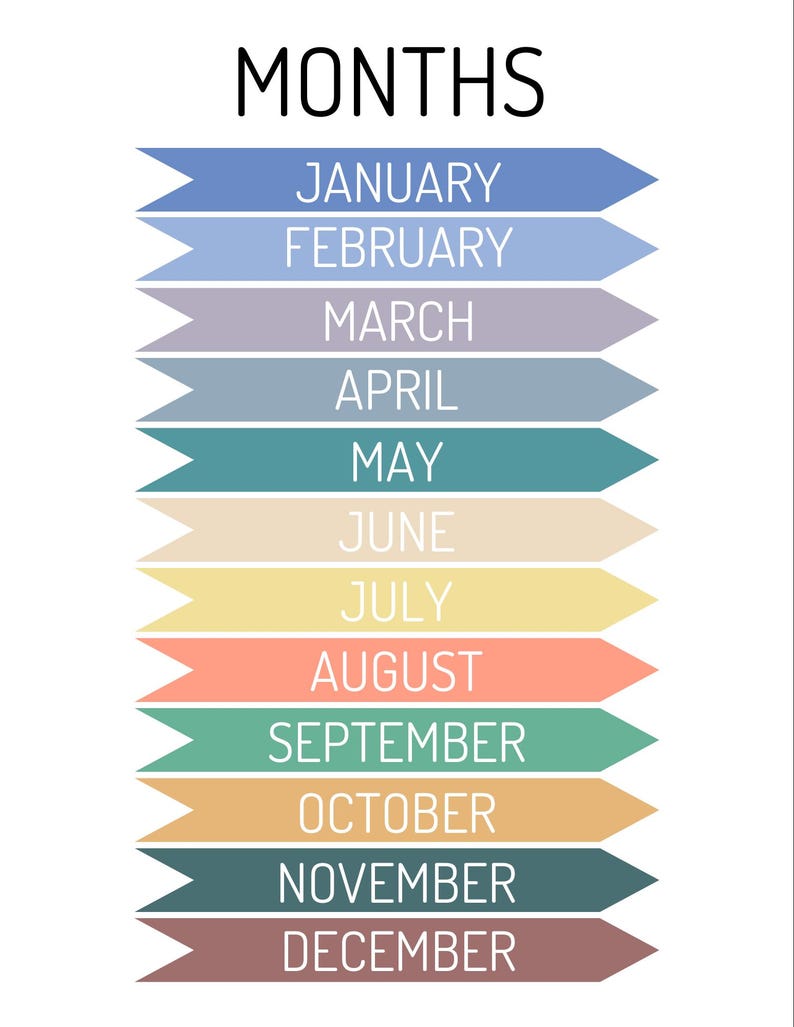 DIGITAL PRINT - Days of the Week - Months of the Year - Prek -printable ...