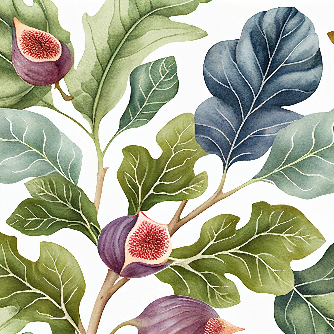Fig Leaf / Leaves Watercolour Art Cyprus - Etsy