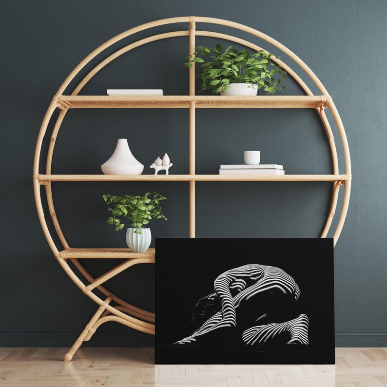 Gerahmte Schwarz-Weiß-abstrakte Kunst, Zebra-Frau, Yoga-Meditation-Wand ...