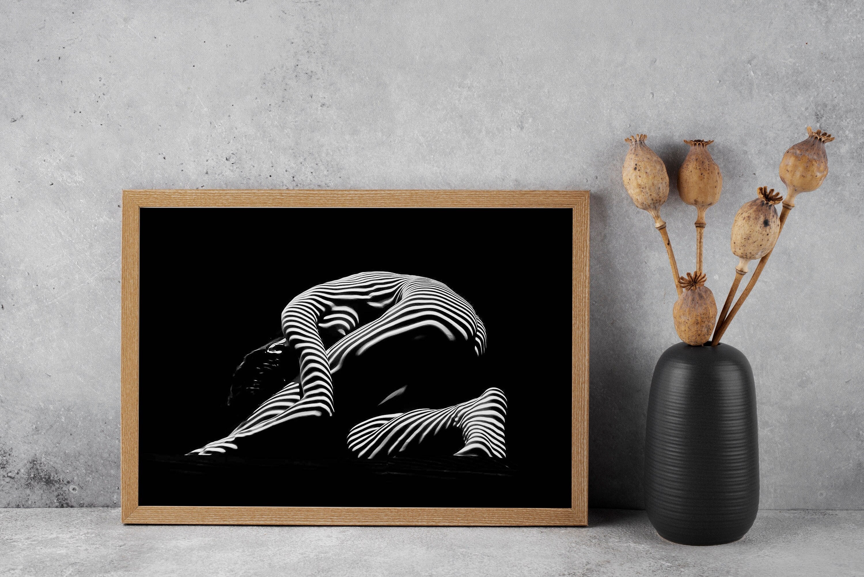 Gerahmte Schwarz-Weiß-abstrakte Kunst, Zebra-Frau, Yoga-Meditation-Wand ...