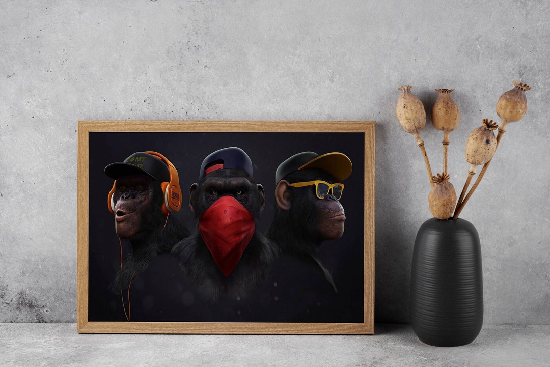 3 Wise Monkey 3 Monkeys Poster Framed 3 SWAG Monkey Canvas - Etsy