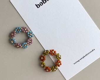 Flower Beaded Ring by Bobini Studio Daisy Ring, Dainty Ring, Stackable ...