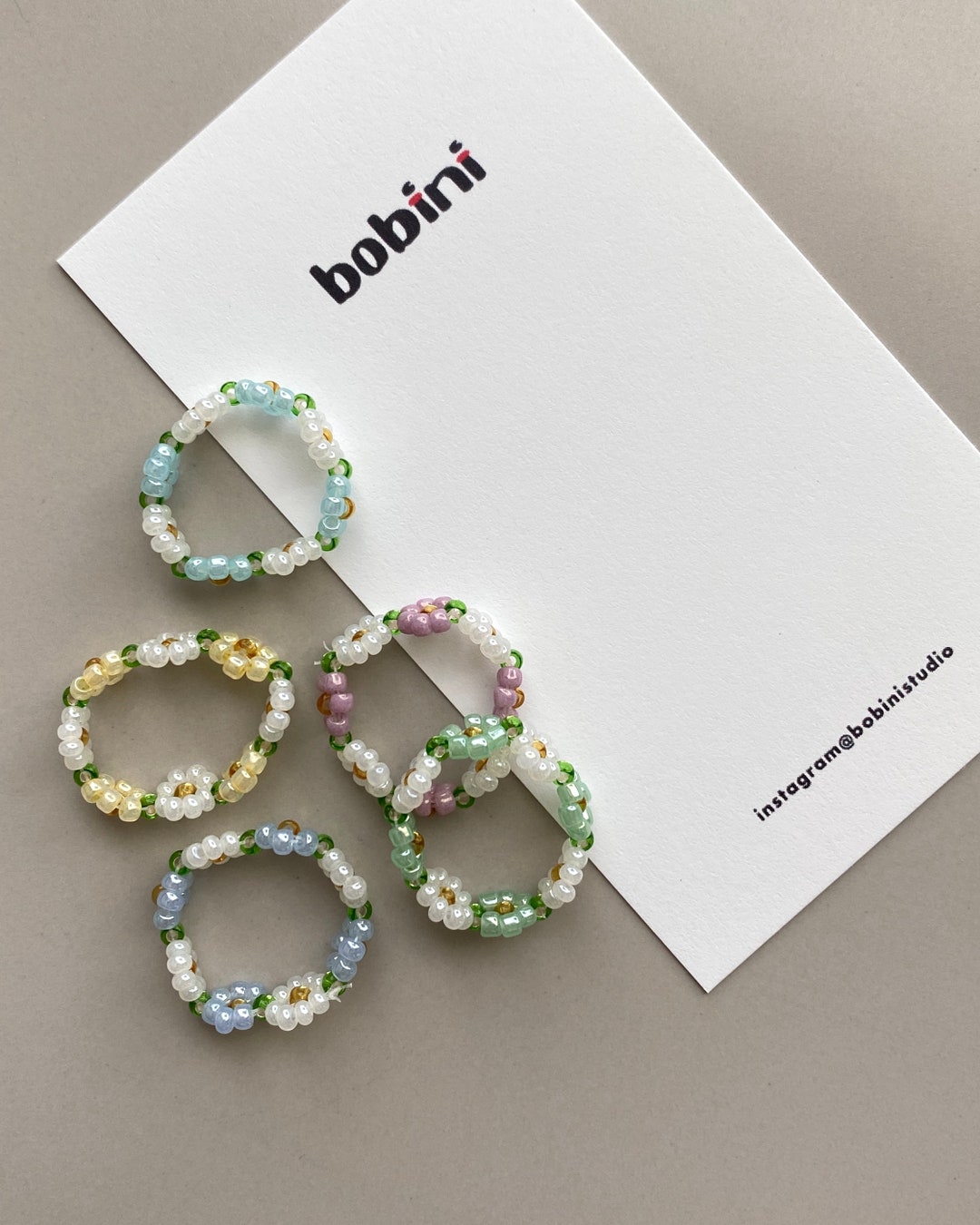 Flower Beaded Ring by Bobini Studio | Daisy Ring, Dainty Ring ...