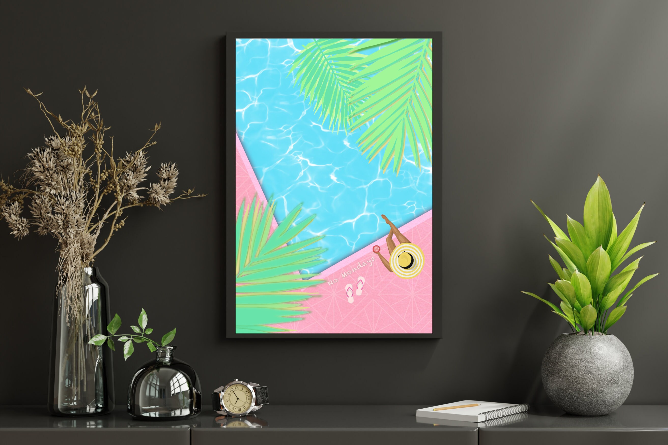 Swimming Pool Poster, Retro Pool Print, Digital Print, People in the ...