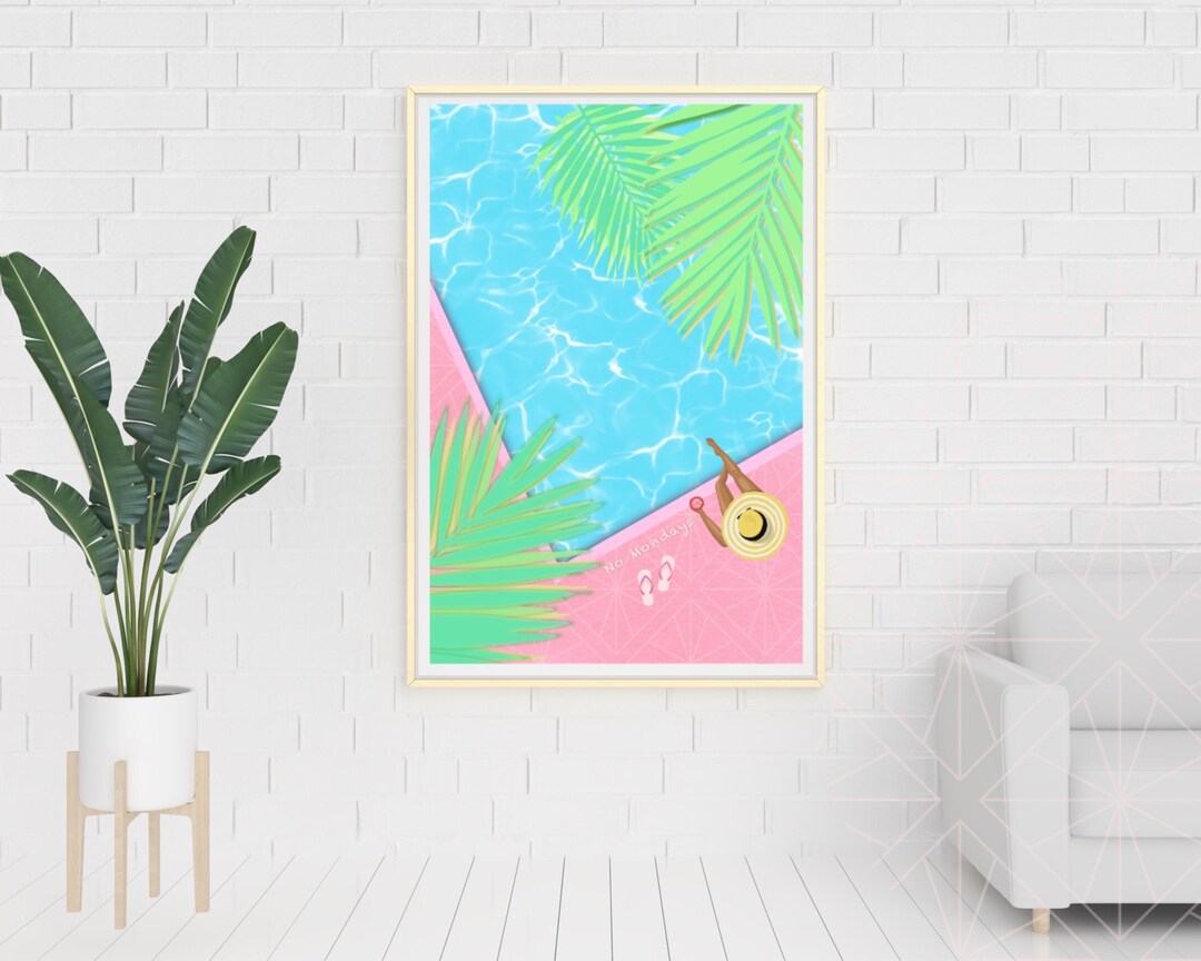 Swimming Pool Poster, Retro Pool Print, Digital Print, People in the ...