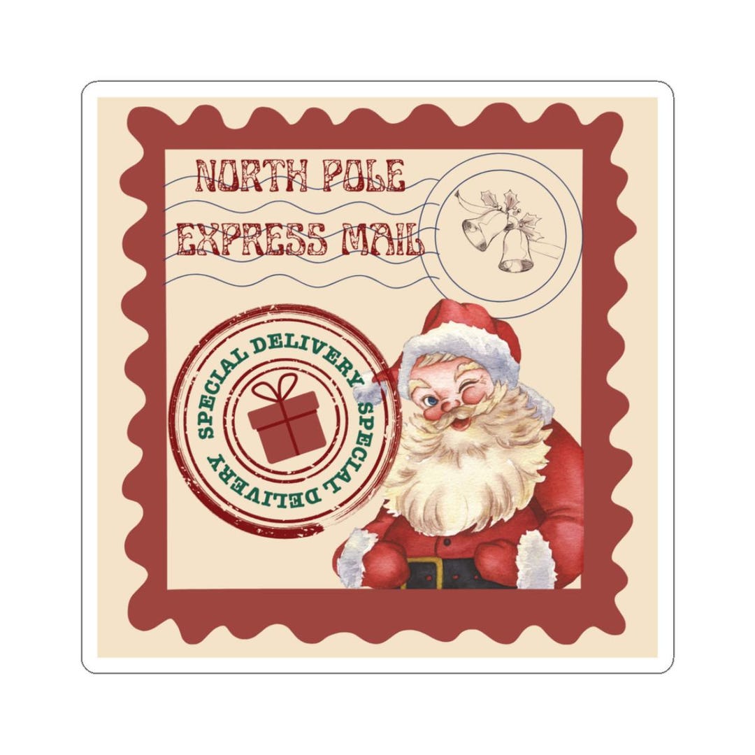 North Pole Express Mail Santa Sticker | Kiss-cut Holiday Sticker - Etsy