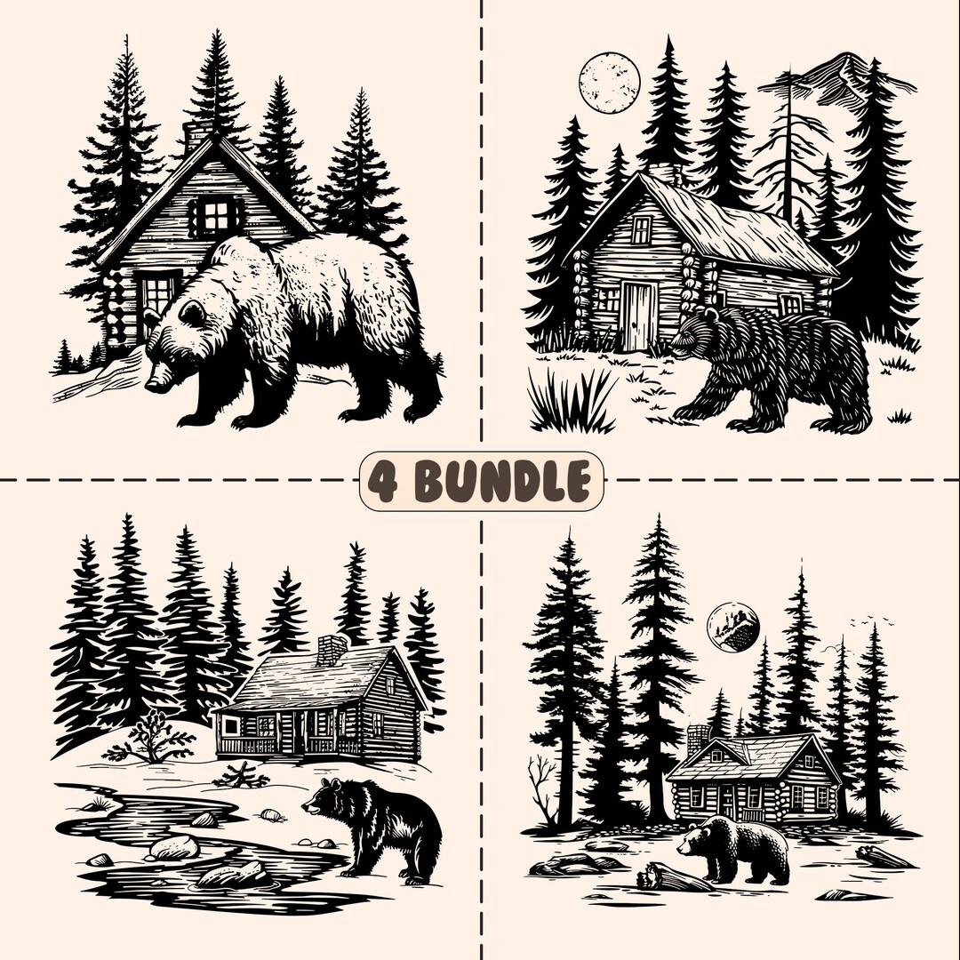 Log Cabin Bear Forest SVG PNG DXF Laser Machine Cut File Printable ...