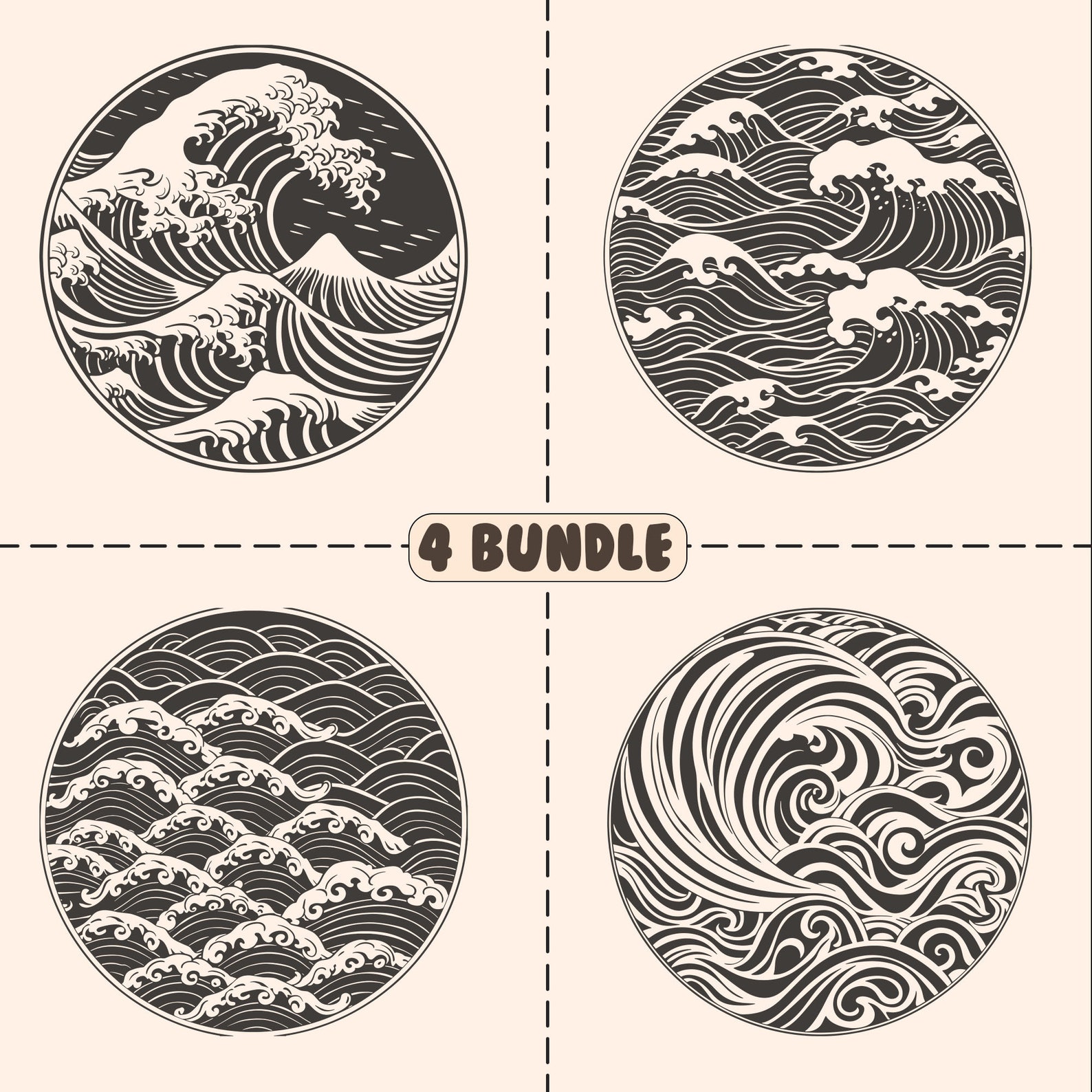 Japanese Waves Circle SVG PNG DXF Laser Machine Cut File Printable ...