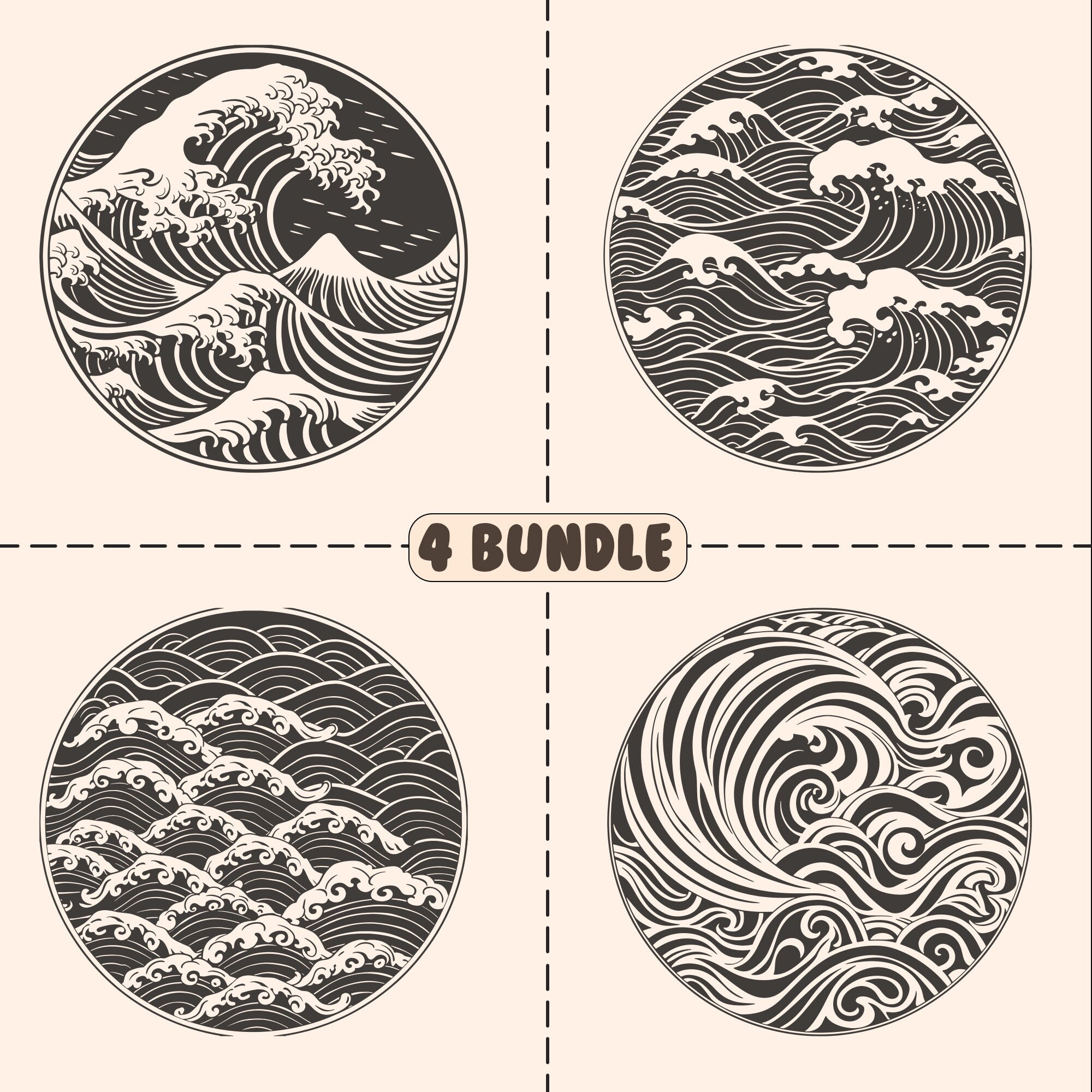 Japanese Waves Circle SVG PNG DXF Laser Machine Cut File Printable ...