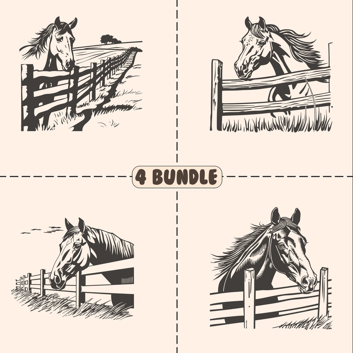 Horse Fence Stable Barn Farm SVG PNG DXF Laser Machine Cut File ...