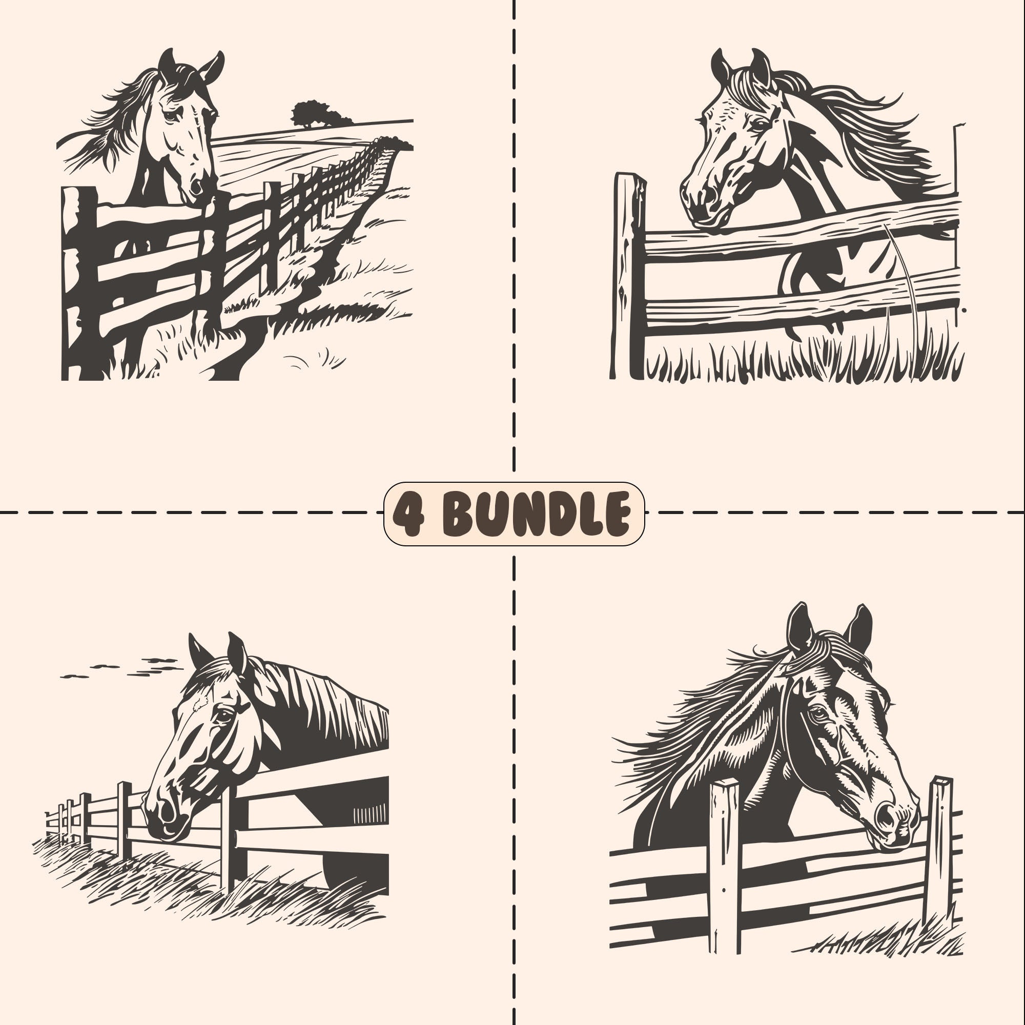Horse Fence Stable Barn Farm SVG PNG DXF Laser Machine Cut File ...