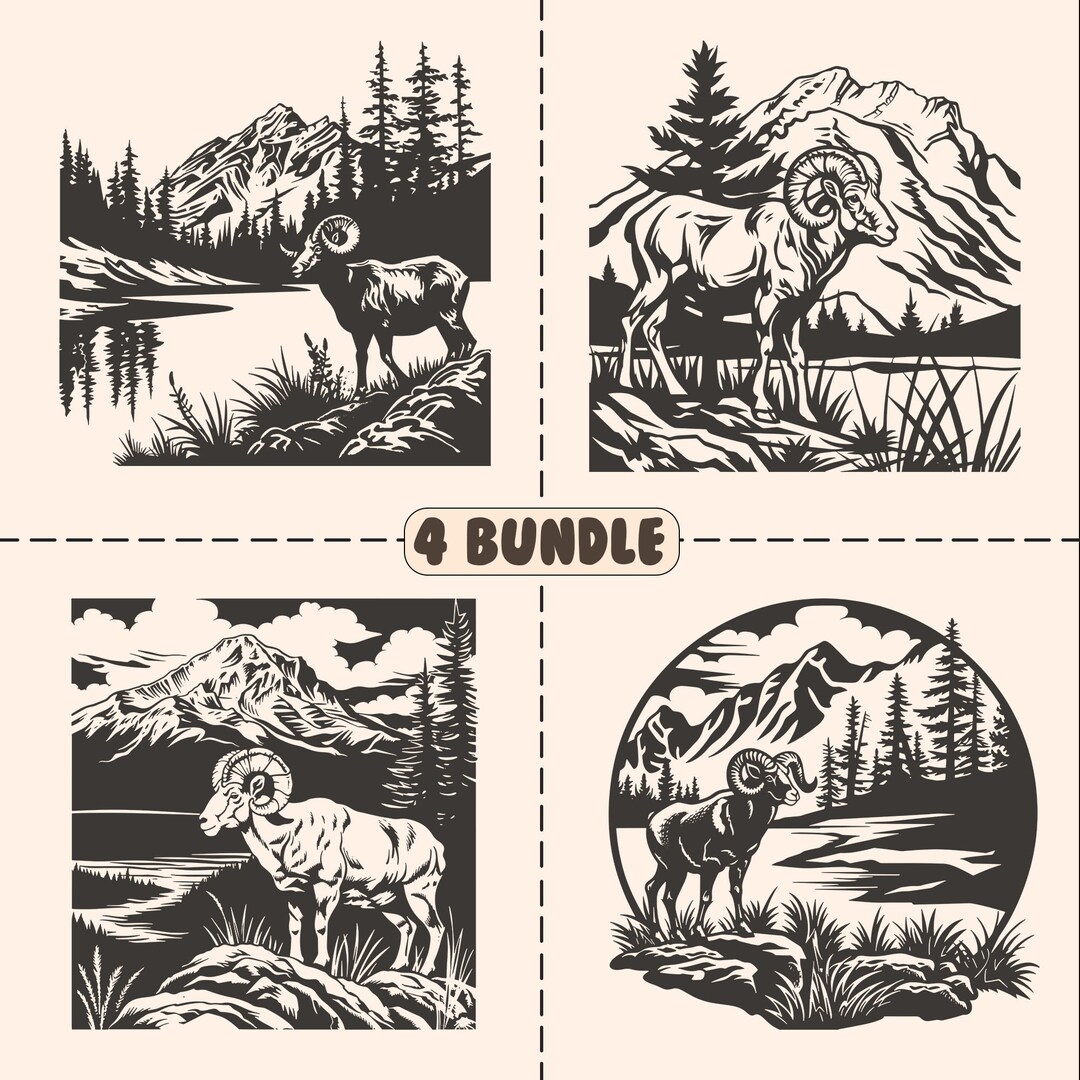 Bighorn Sheep and Mountain SVG PNG DXF Laser Machine Cut File Printable ...