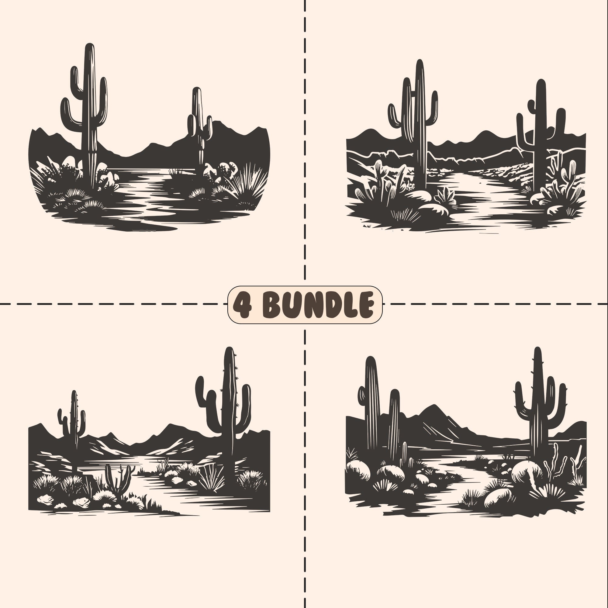 Desert Cactus Scene SVG Desert PNG DXF Laser Machine Cut File Printable ...