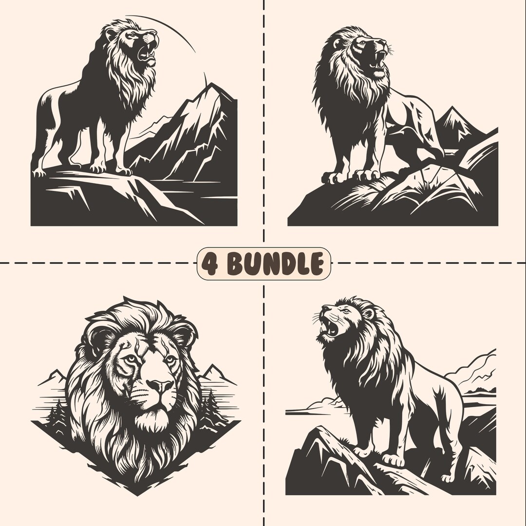 León en Roca SVG León PNG DXF Máquina Láser Corte Archivo Imprimible ...