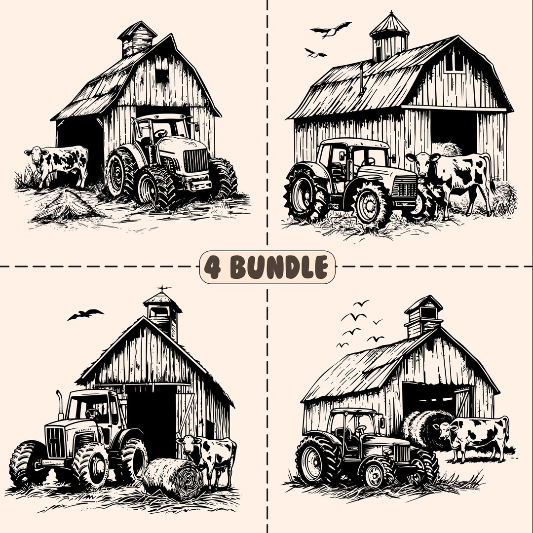 Buy Rustic Barn Tractor Hay Bale SVG PNG DXF Laser Machine Cut File ...