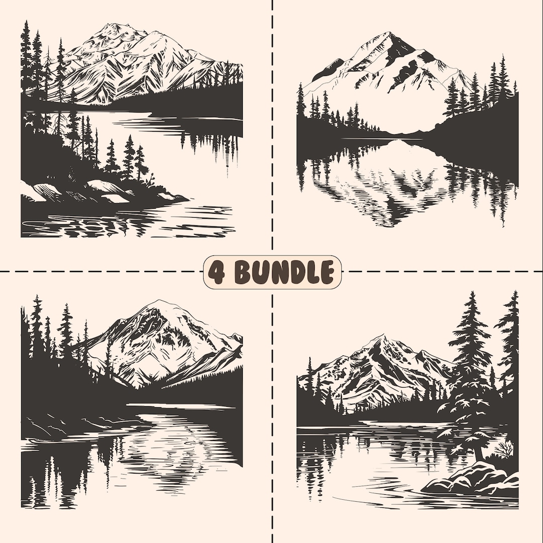 Denali Mountain and Lake SVG PNG DXF Laser Machine Cut File Printable ...