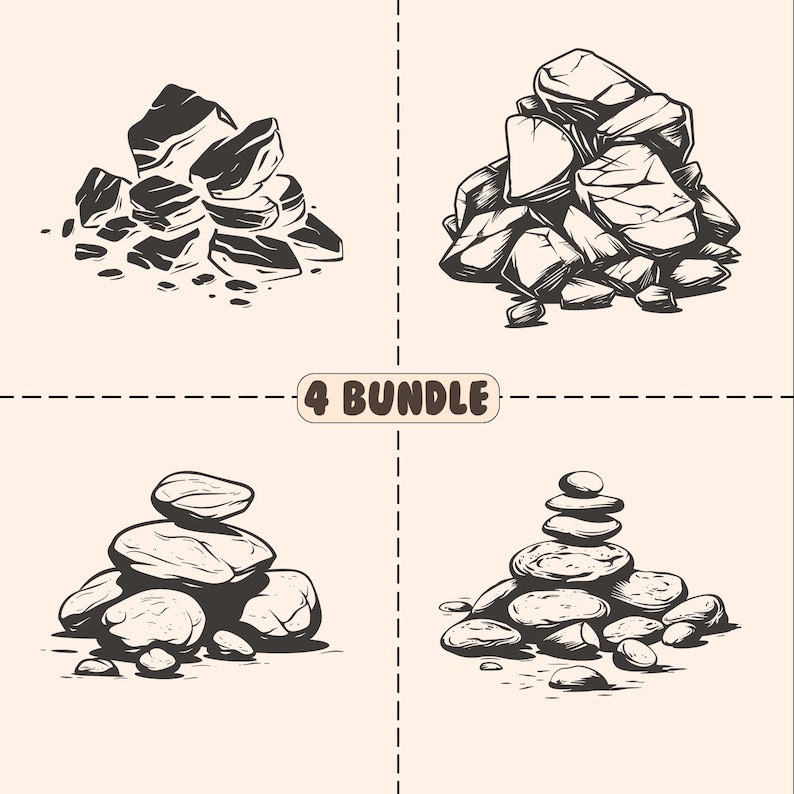 Pile of Stones SVG Rocks PNG Stones DXF Laser Machine Cut File ...