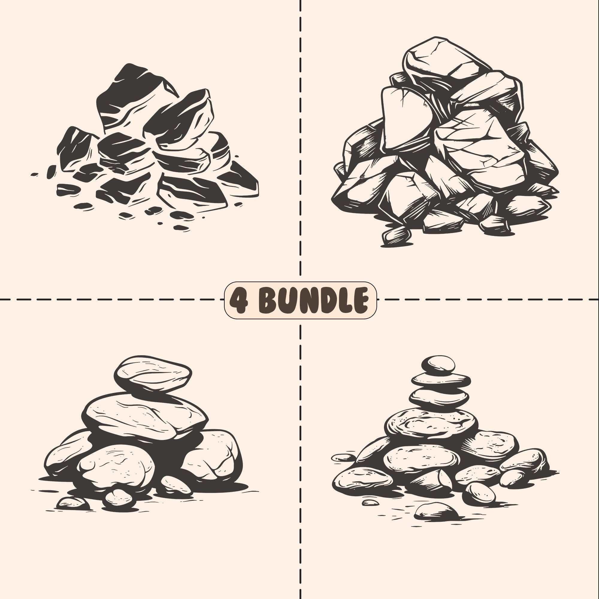 Pile of Stones SVG Rocks PNG Stones DXF Laser Machine Cut File ...