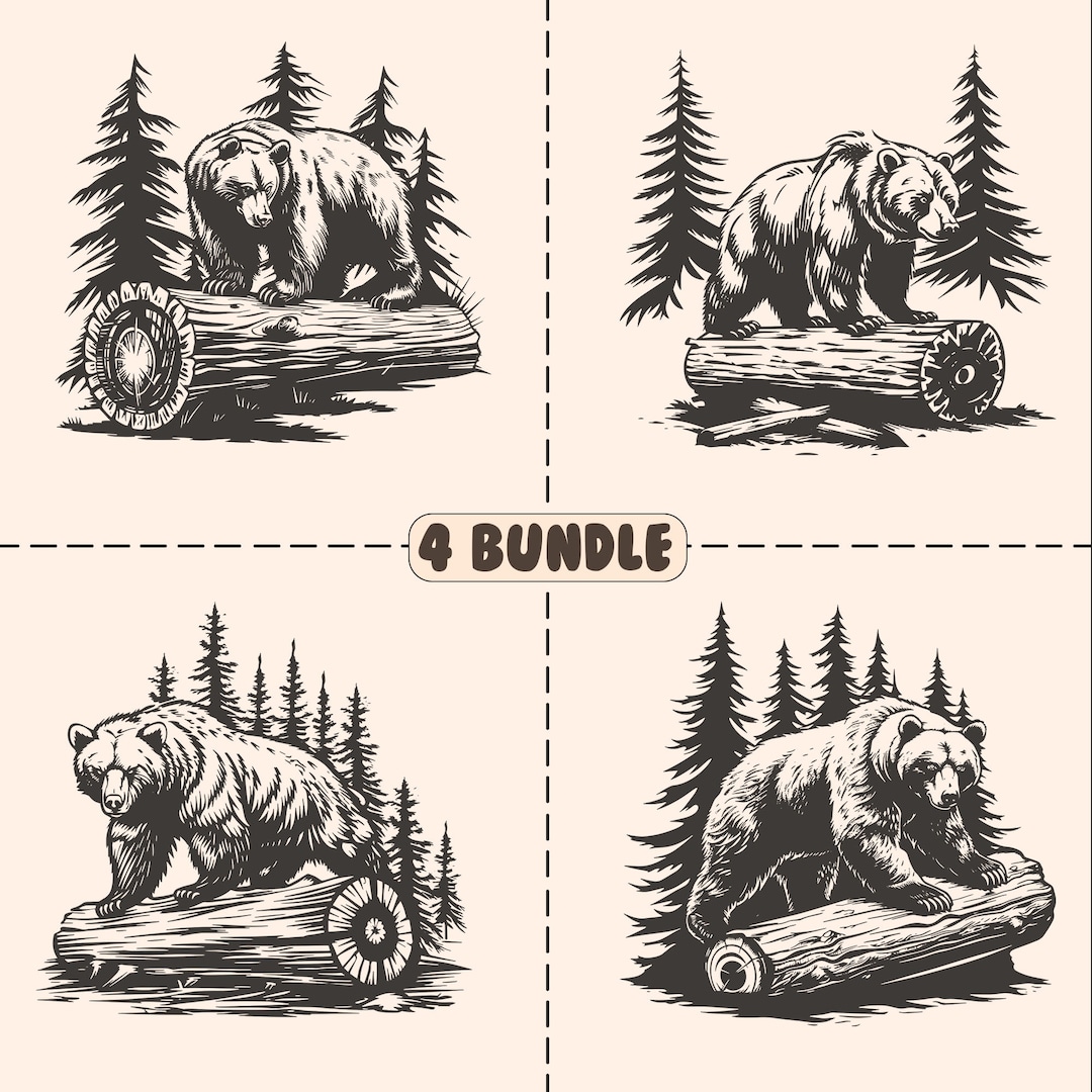 Grizzly Bear on Log SVG PNG DXF Laser Machine Cut File Printable ...