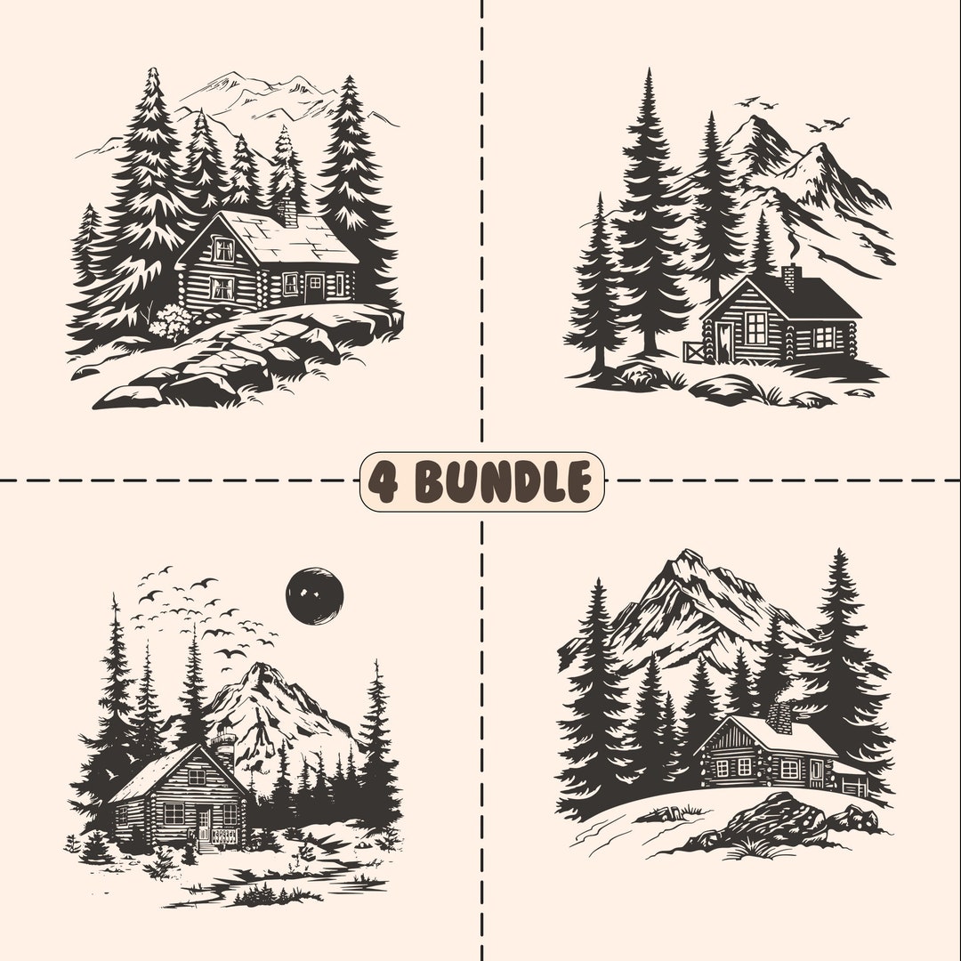 Log Cabin Pin Forest Mountain SVG PNG DXF Laser Machine Cut File ...