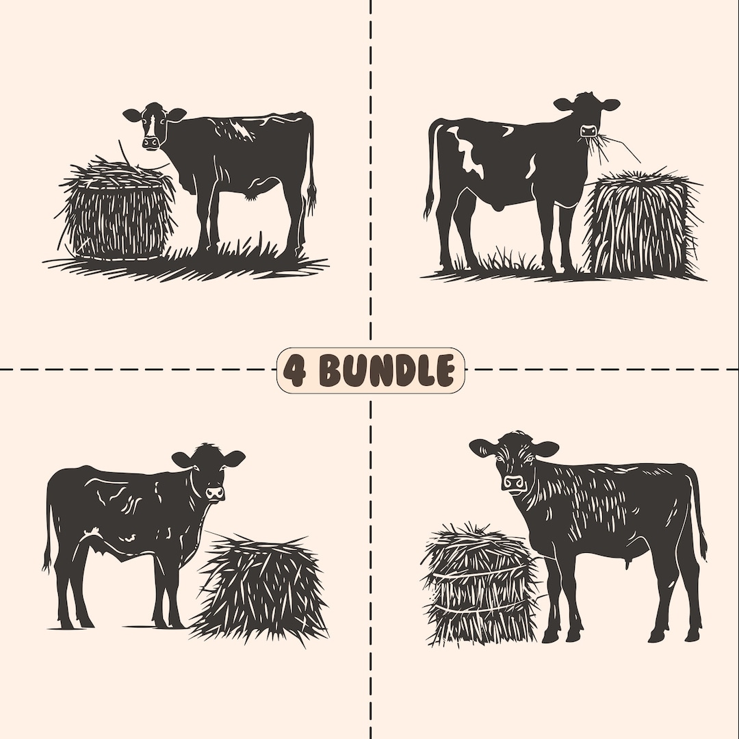 Cow and Hay Bale SVG Cattle PNG Hay DXF Farm Laser Machine Cut File ...