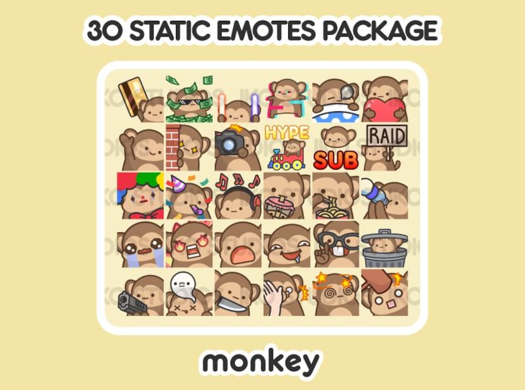 MEGA Static Emotes Package - Monkey | Cute | Kawaii | Chibi | Twitch ...