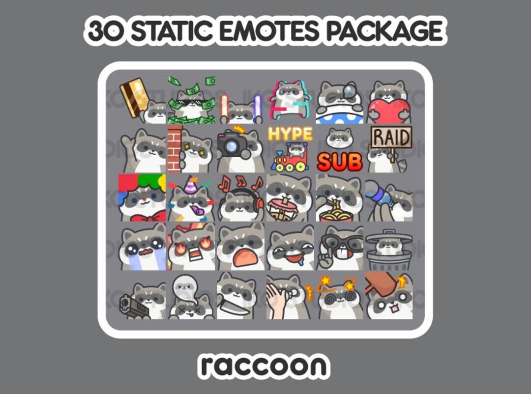 MEGA Static Emotes Package - Raccoon | Cute | Kawaii | Chibi | Twitch ...