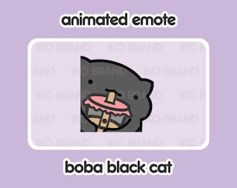 Cute Black Cat Twitch Emote Boba Tea Cat Emote, Bubble Tea Cat Discord ...