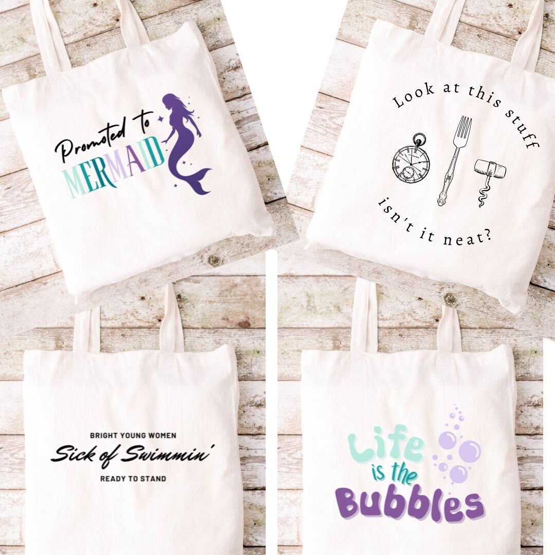 Little Mermaid Canvas Tote Bag, Mermaid Shopping Bag, Mermaid Theme ...