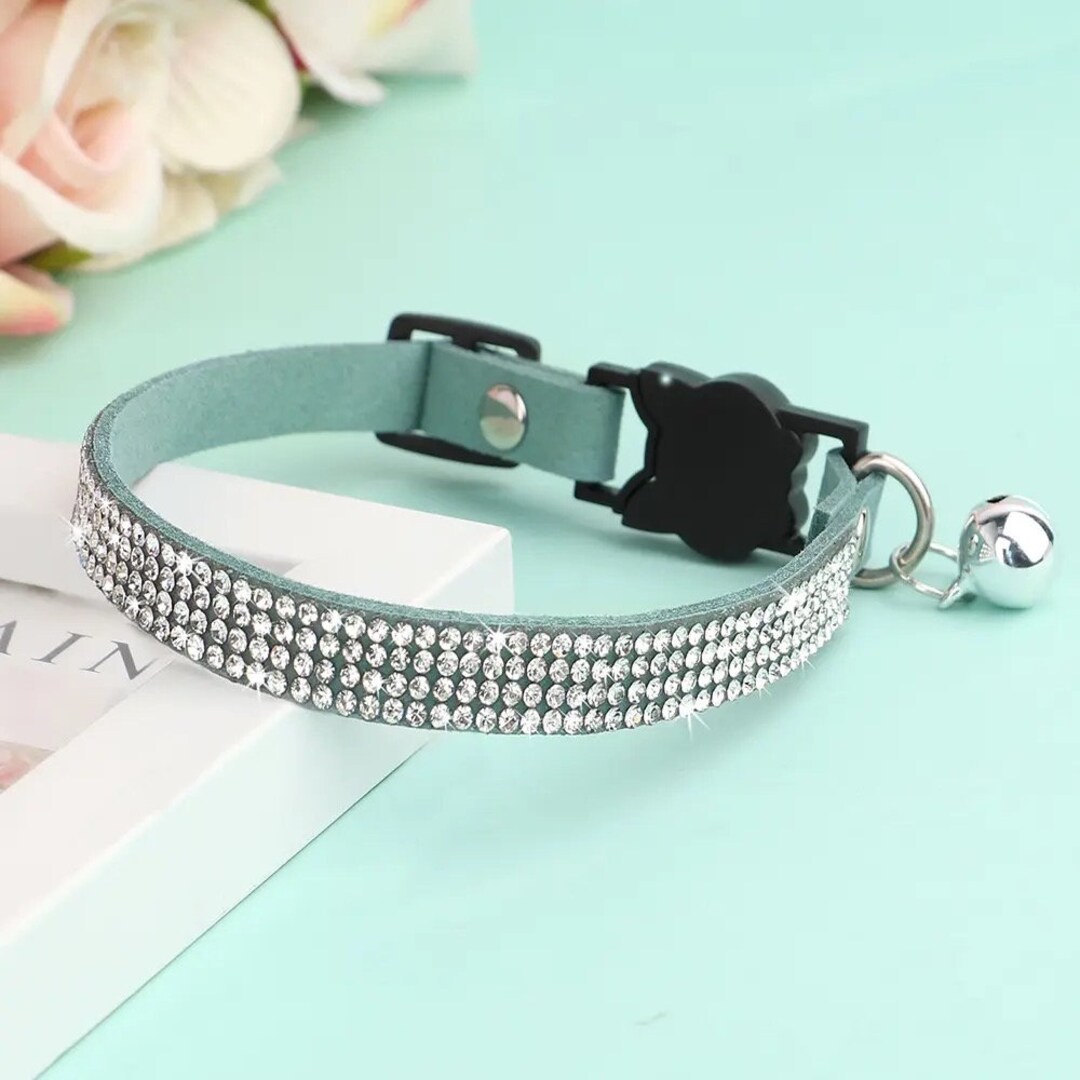 Soft Suede Leather Like Cat Collar Bling Rhinestone Cats Collars With ...