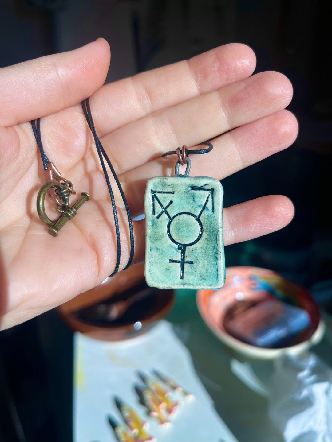 Transgender Necklace Symbol Ceramic Handmade Grunge With Chord 3 ...