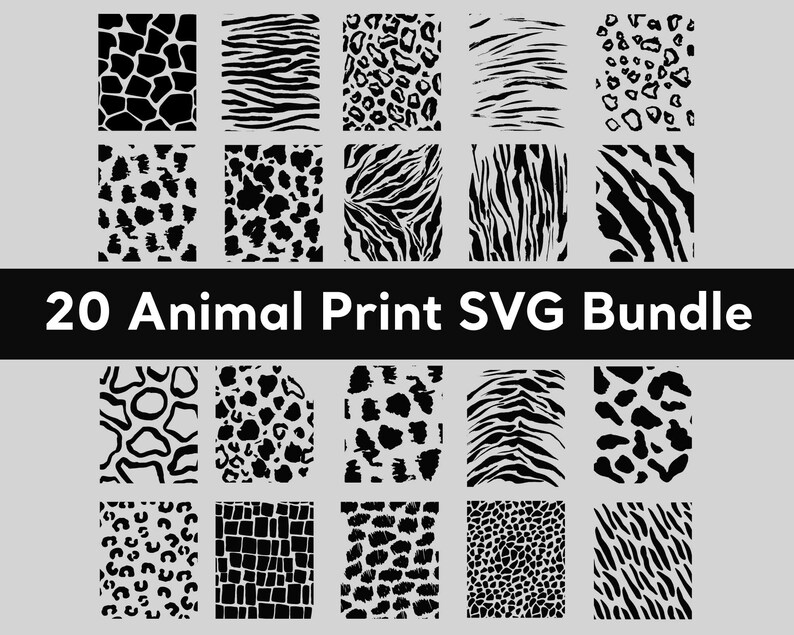 Animal Print Svg Bundle, 20 Animal Prints, Cheetah, Tiger, Cow, Zebra ...