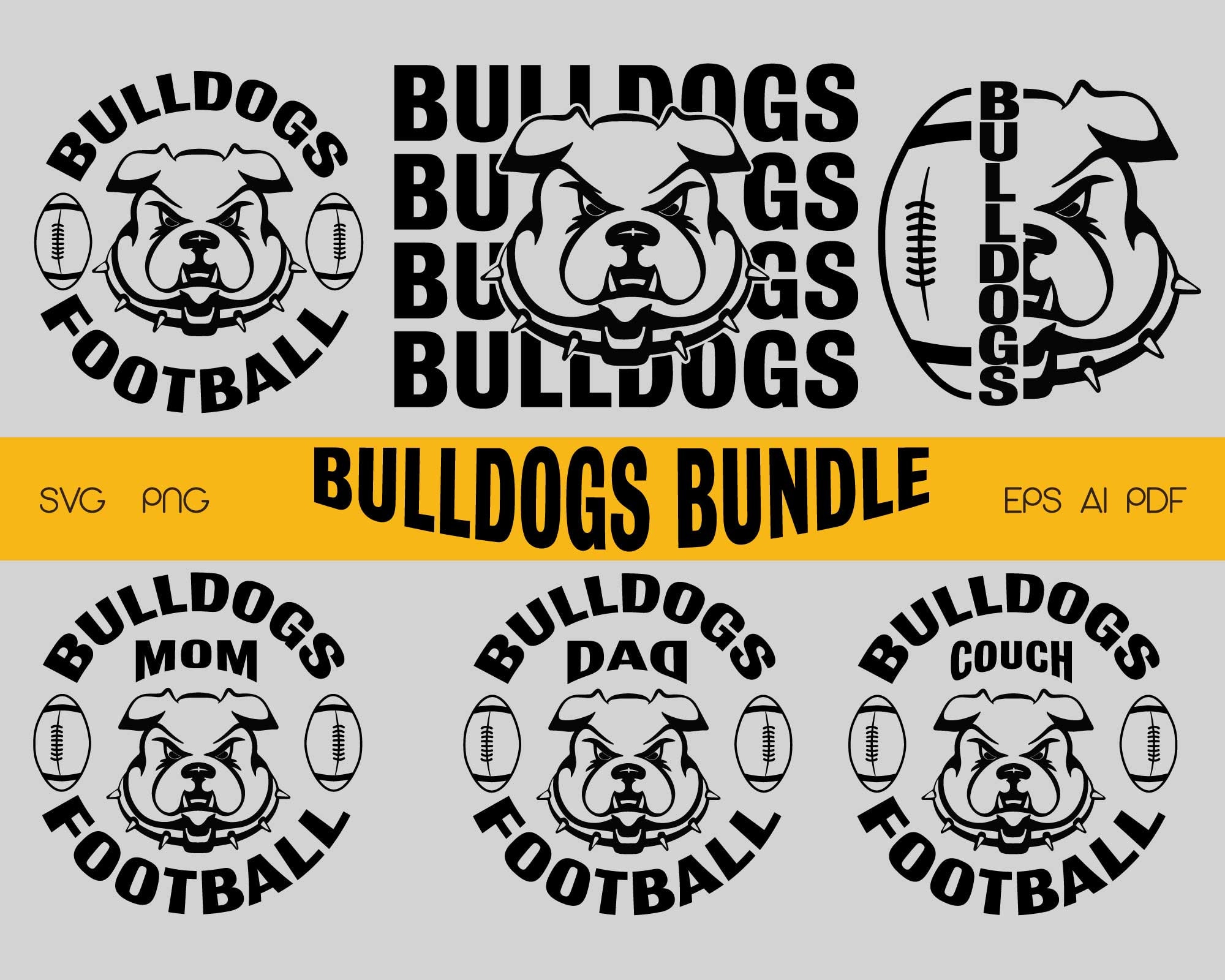 Bulldogs Svg Bundle, Bulldog Football Svg, Bulldog Head Svg, Football ...