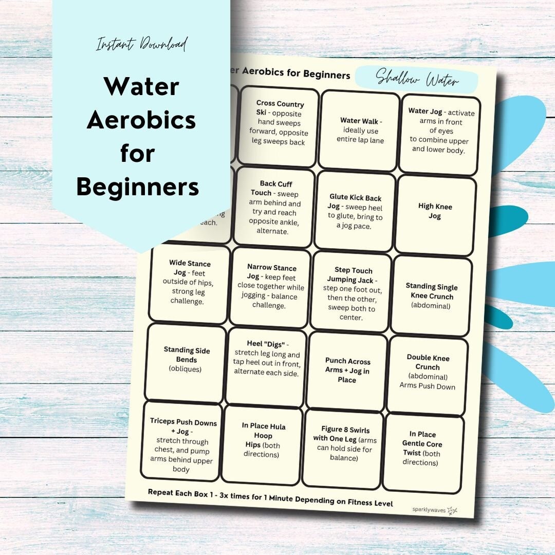 Water Aerobics, Exercise for Beginners, Pool Workout Printable, Digital ...