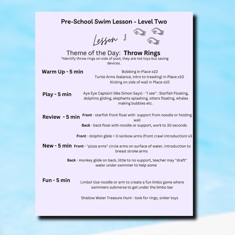 Printable Swim Lessons for Children, Learn to Swim, Swim Lesson for ...