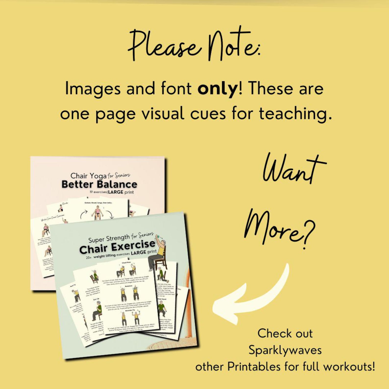 Chair Exercise Visuals for Senior, Exercise Cue Cards for Fitness ...