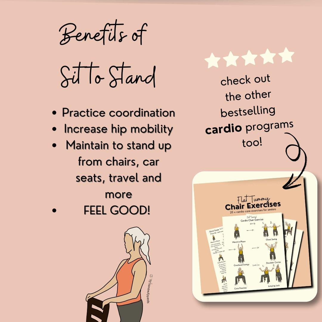 Sit to Stand Exercise PDF for Seniors, Chair Exercise, Chair Yoga ...