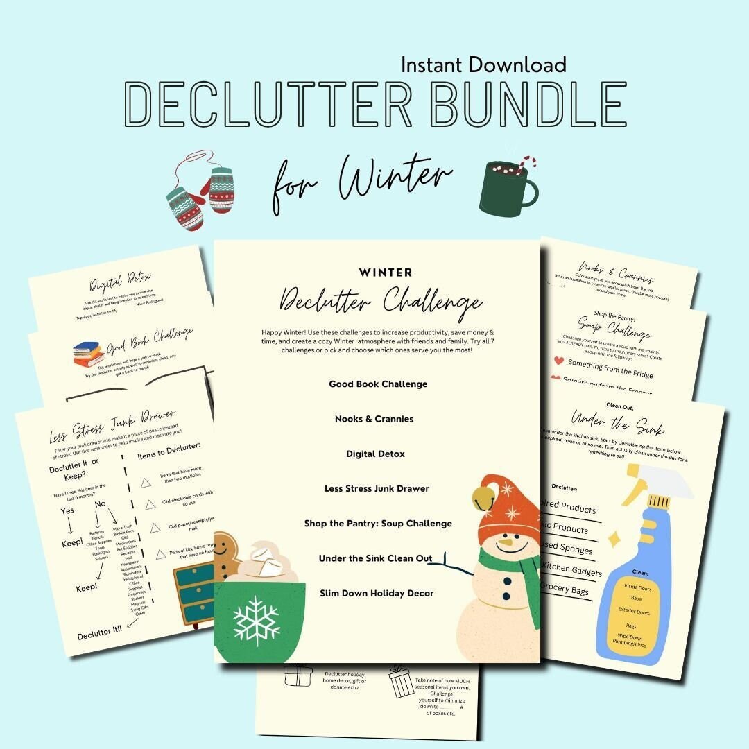 Declutter Bundle for Winter, Cleaning Checklists, Minimalism Challenge ...